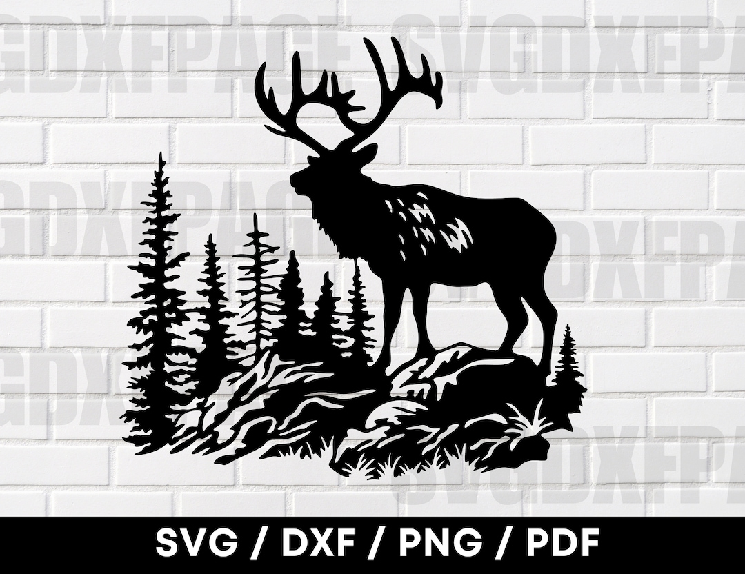Buck in the Woods Scene PNG DXF SVG Clipart, Deer Svg, Deer Clipart ...