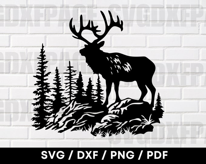 Buck in the Woods Scene PNG DXF SVG Clipart, Deer Svg, Deer Clipart ...