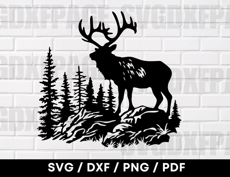 Buck in the Woods Scene PNG DXF SVG Clipart, Deer Svg, Deer Clipart ...