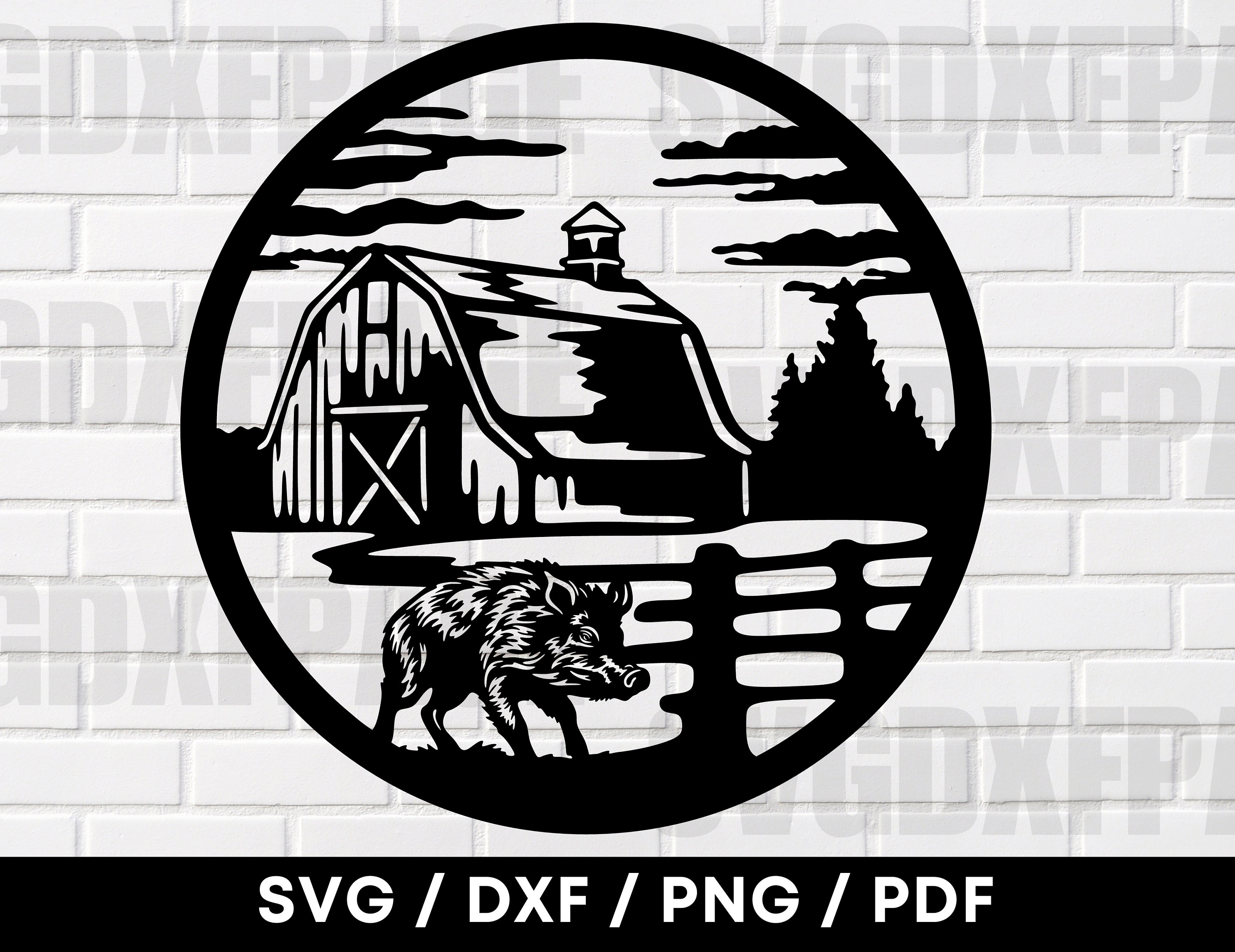 Wild Boar Farm Scene SVG PNG DXF, Wild Boar Svg, Dxf Files for Plasma ...