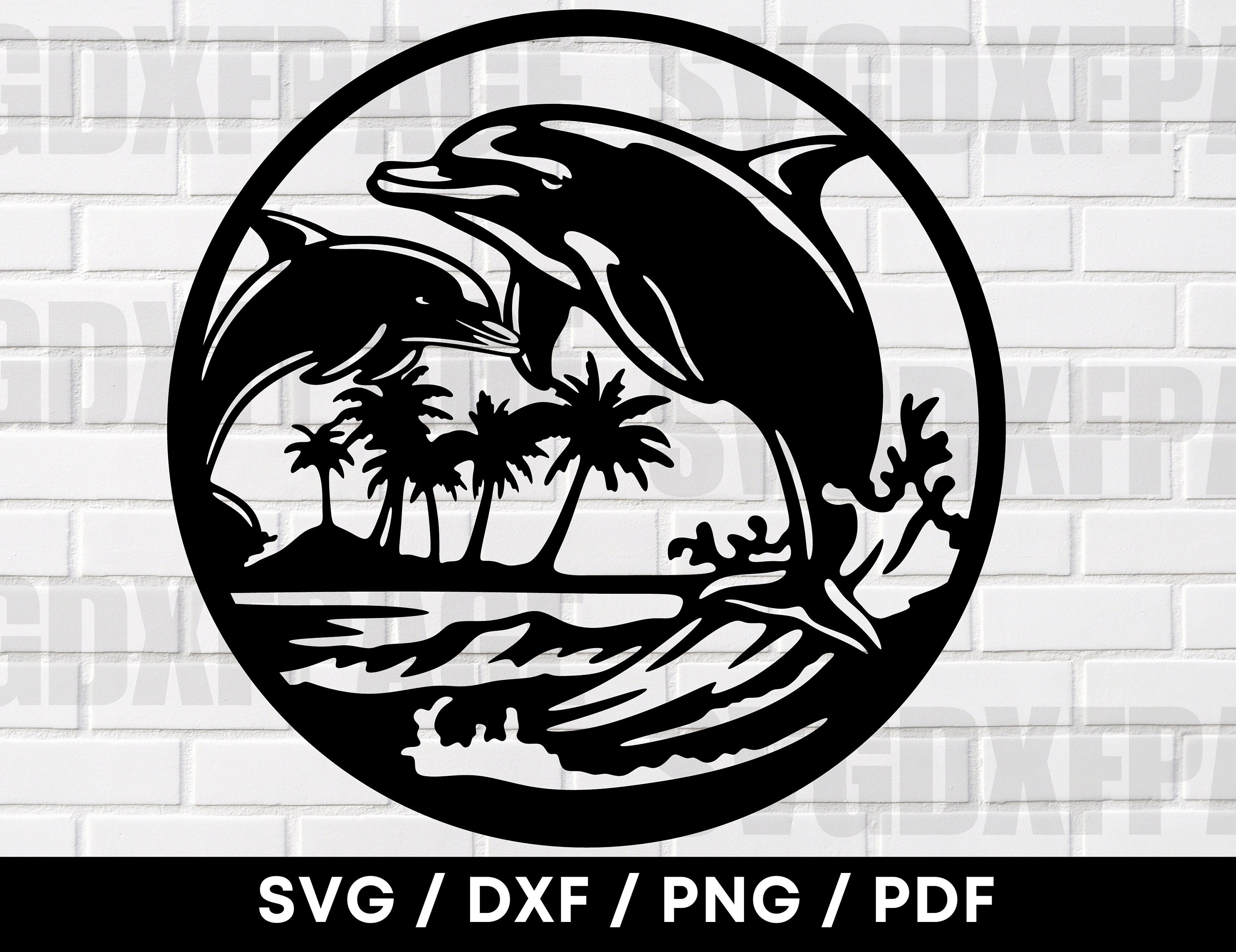 Dolphins Scene SVG PNG DXF, Dxf Files for Plasma, Dolphins Svg ...