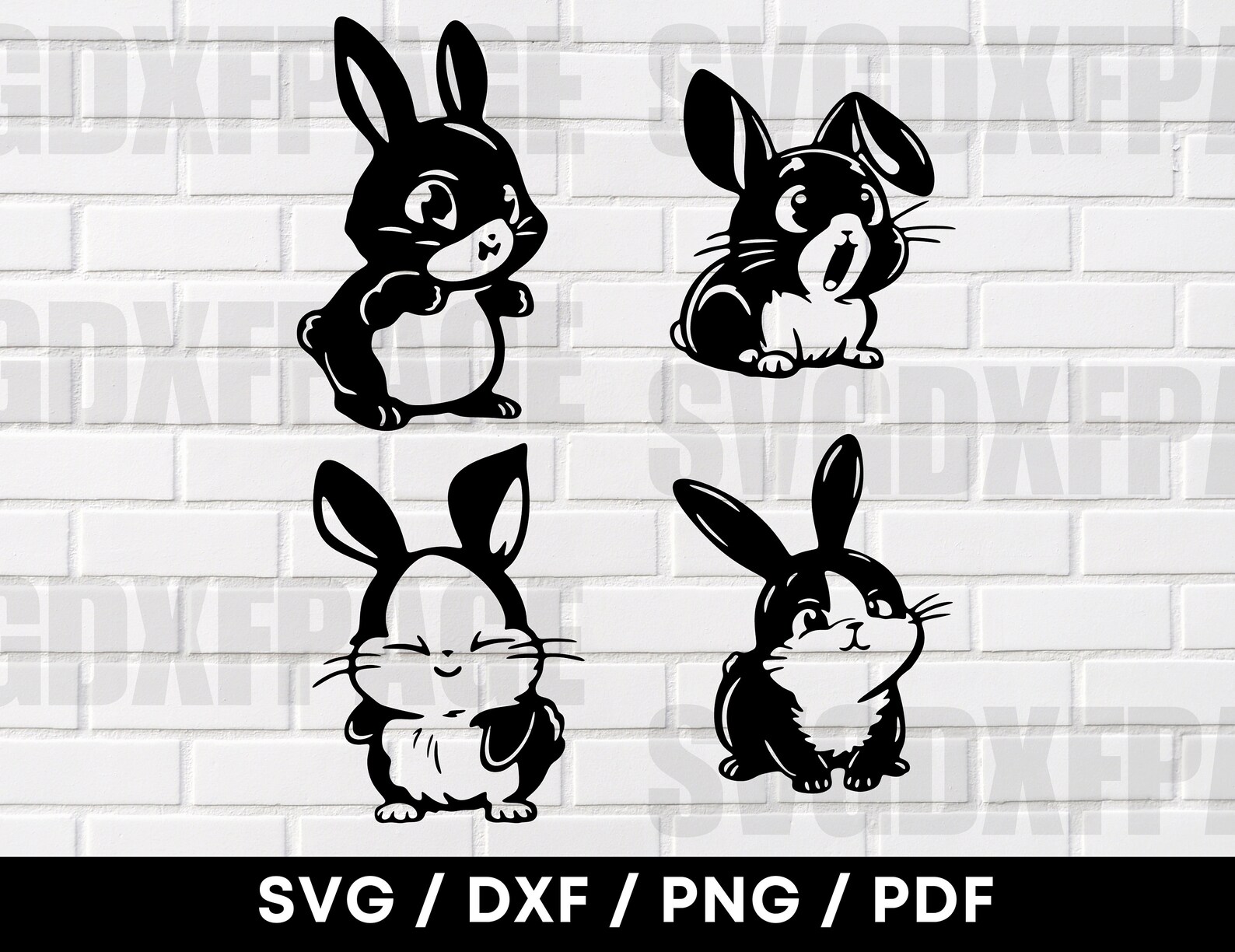 Cartoon Bunny SVG PNG DXF Clipart, Cute Easter Rabbit Silhouette ...