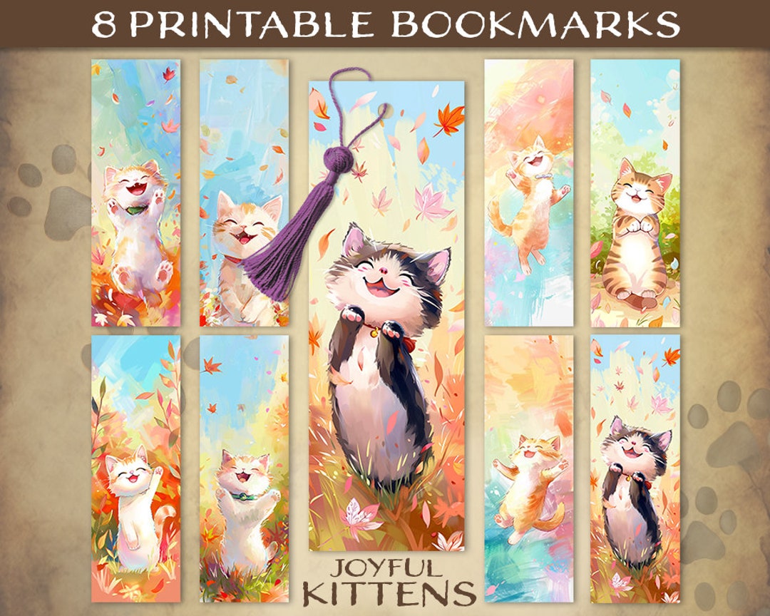 Joyful Kittens Printable Bookmarks for Book Lovers, Digital Kitten ...