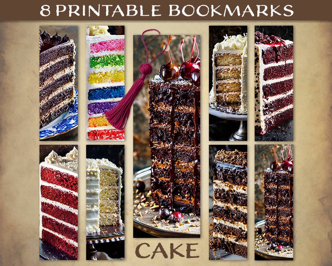 Cake Printable Bookmarks for Book Lovers, Digital Cake Bookmarks for ...