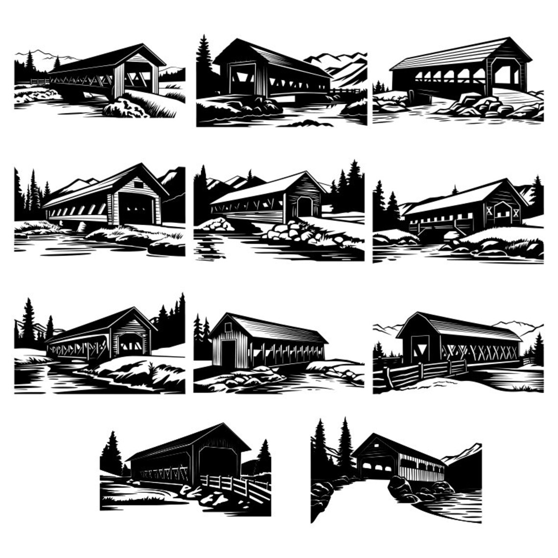 Covered Bridges SVG, Old Wooden Bridge SVG Bundle, 30+ Timber Truss ...