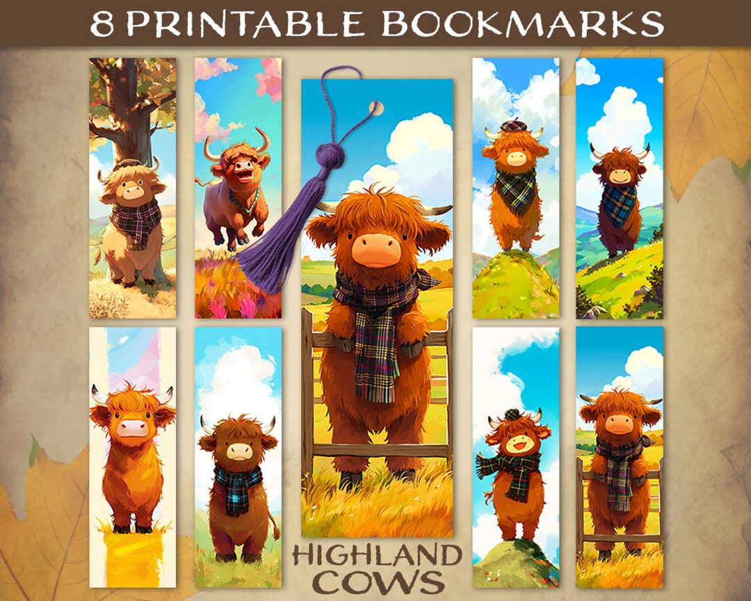 Highland Cows Printable Bookmarks for Book Lovers, Digital Highland Cow ...