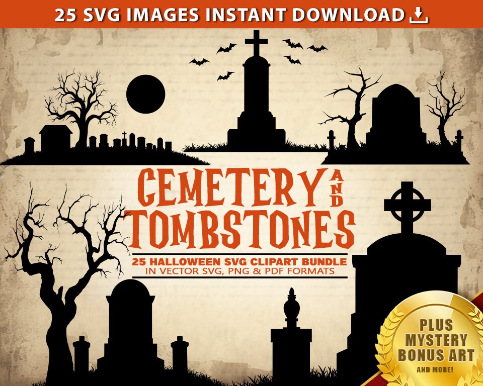 CEMETERY SVG Graveyard SVG Halloween Svg Bundle 25 Clipart Scary Spooky ...
