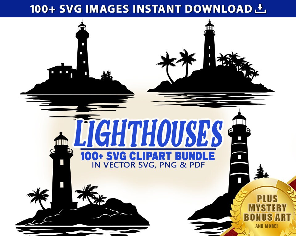 Lighthouse SVG, Lighthouses SVG Bundle, Clipart, 100 SVG Silhouette ...
