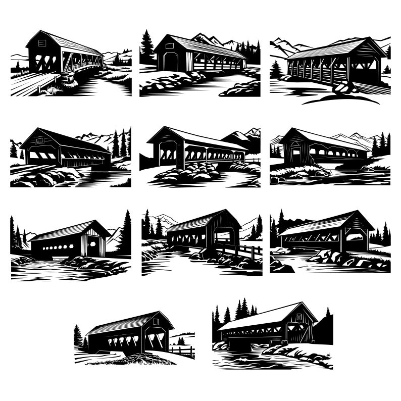 Covered Bridges SVG, Old Wooden Bridge SVG Bundle, 30+ Timber Truss ...