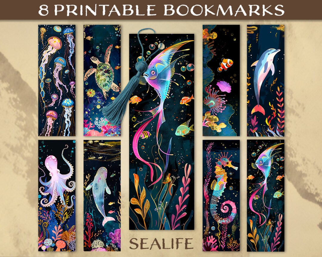 Sealife Printable Bookmarks for Book Lovers, Digital Sea Life Bookmarks ...