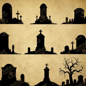 CEMETERY SVG Graveyard SVG Halloween Svg Bundle 25 Clipart Scary Spooky ...