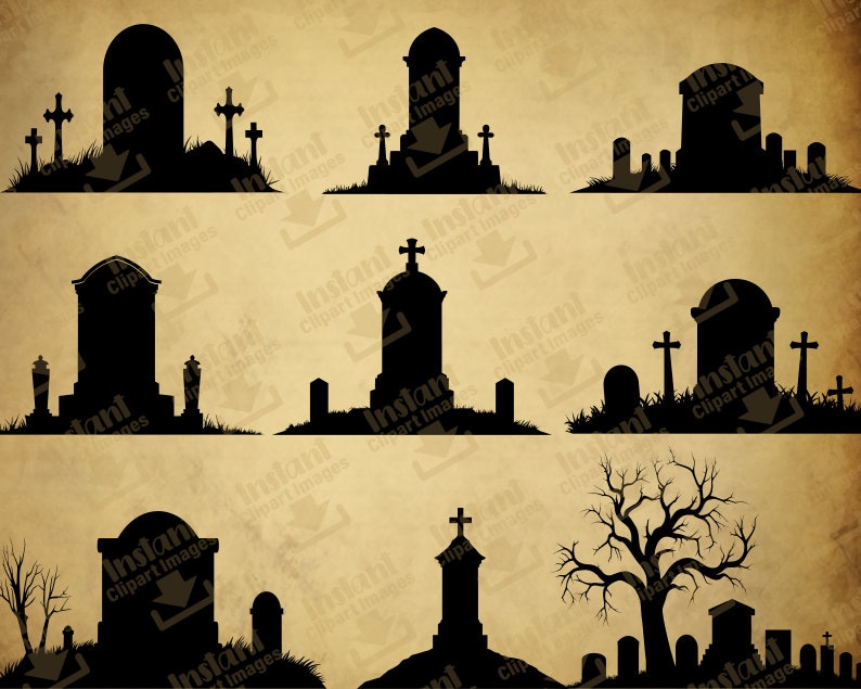 CEMETERY SVG Graveyard SVG Halloween Svg Bundle 25 Clipart Scary Spooky ...