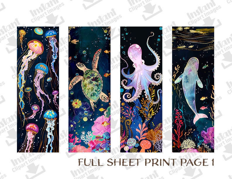 Sealife Printable Bookmarks for Book Lovers, Digital Sea Life Bookmarks ...