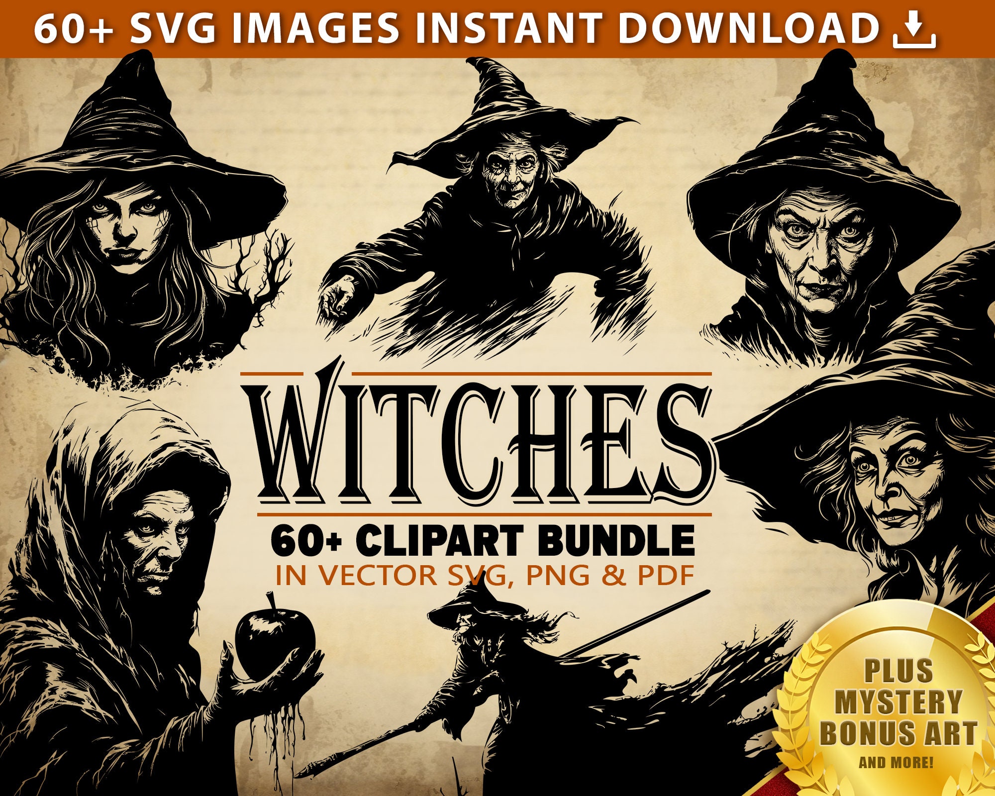 Witches SVG Halloween Bundle 60 Clipart Images Vector Svg Files, PDF ...