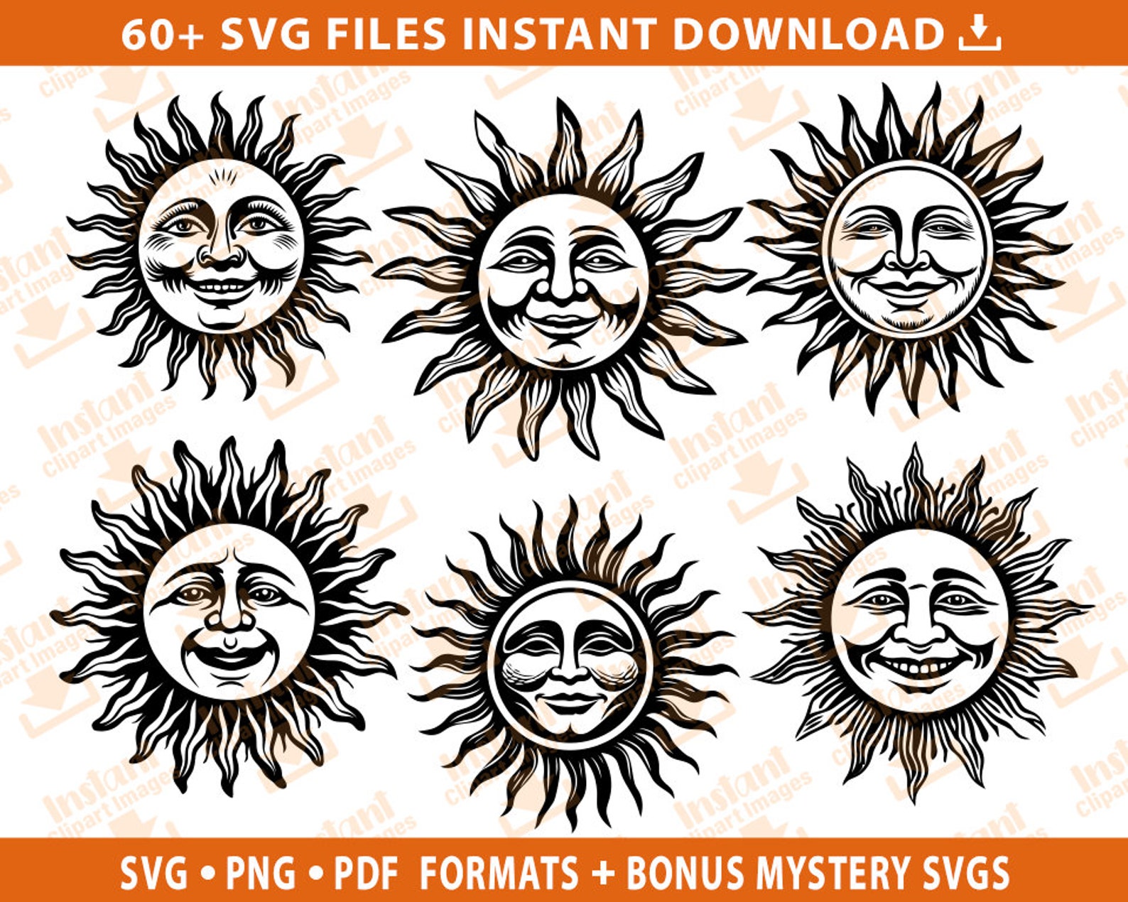 Mystical Sun SVG, Celestial Suns SVG Bundle, Vintage Clipart, 60+ SVG ...