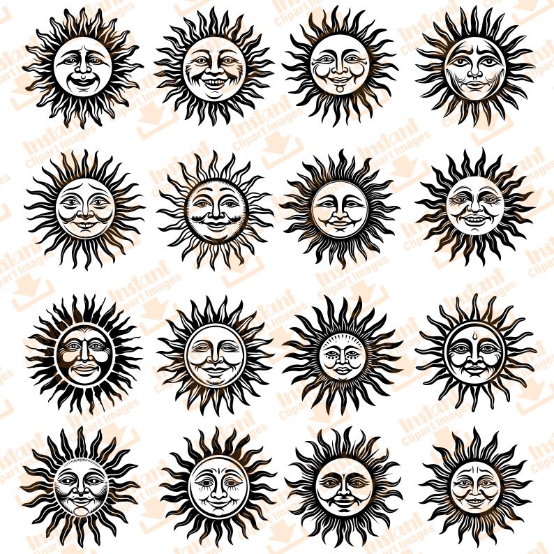 Mystical Sun SVG, Celestial Suns SVG Bundle, Vintage Clipart, 60+ SVG ...