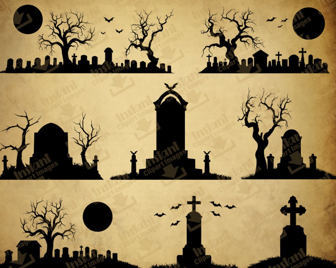 CEMETERY SVG Graveyard SVG Halloween Svg Bundle 25 Clipart Scary Spooky ...