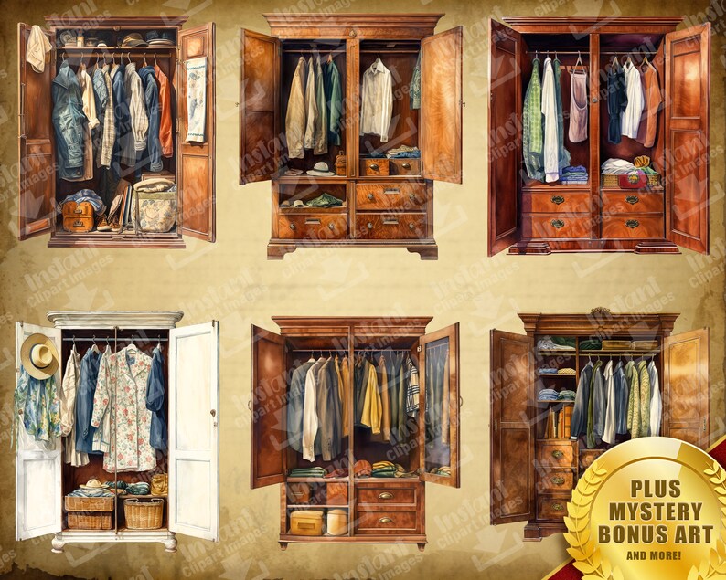 Wardrobe Closets Watercolor Clipart Bundle 20 PNG Clip Art Watercolor ...