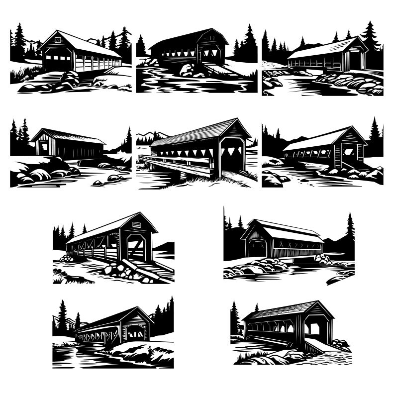 Covered Bridges SVG, Old Wooden Bridge SVG Bundle, 30+ Timber Truss ...