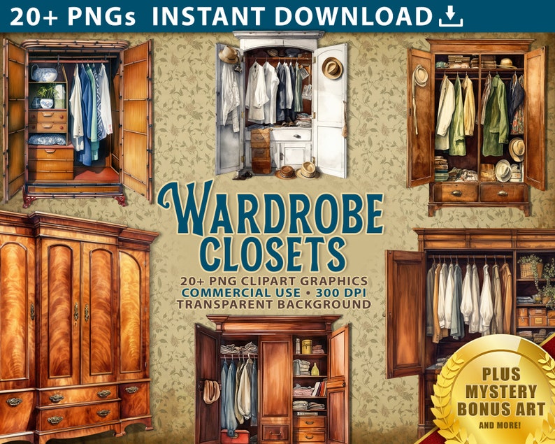 Wardrobe Closets Watercolor Clipart Bundle 20 PNG Clip Art Watercolor ...