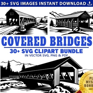 Covered Bridges SVG, Old Wooden Bridge SVG Bundle, 30+ Timber Truss ...