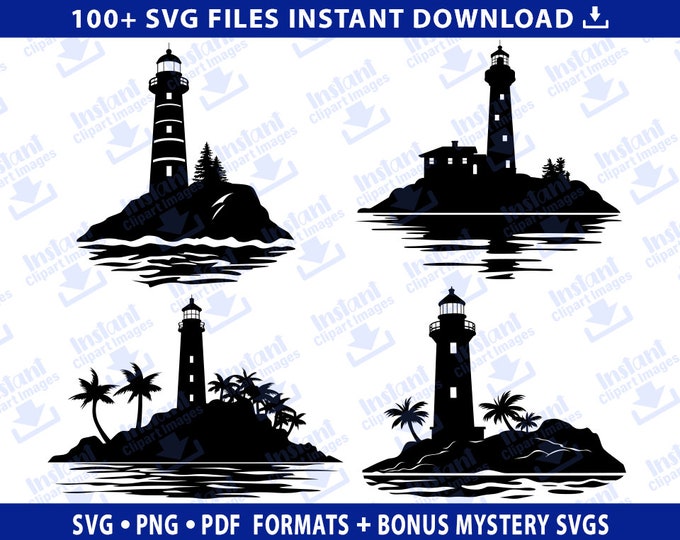 Lighthouse SVG Bundle Nautical Vector Images Silhouette Clip Art ...