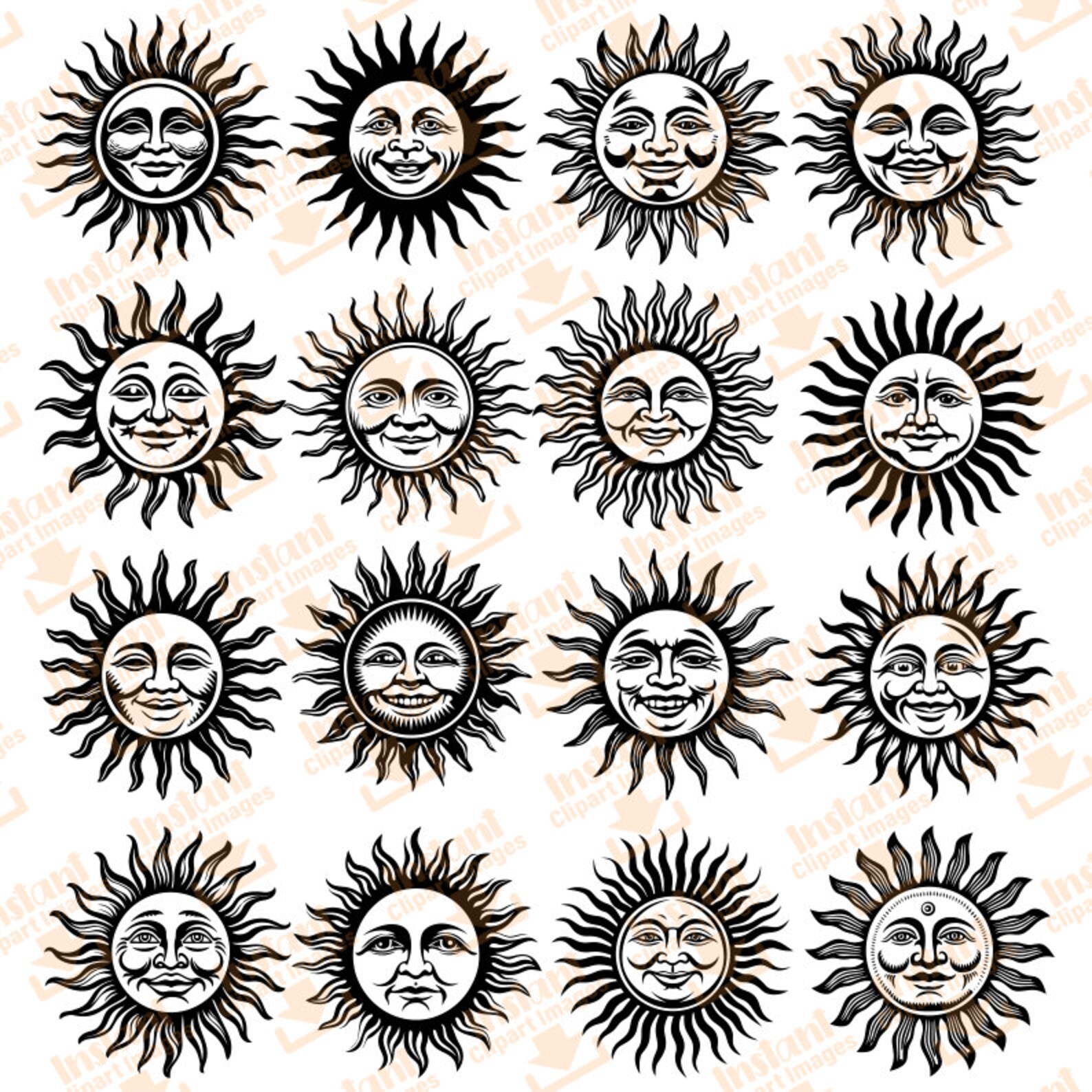 Mystical Sun SVG, Celestial Suns SVG Bundle, Vintage Clipart, 60+ SVG ...