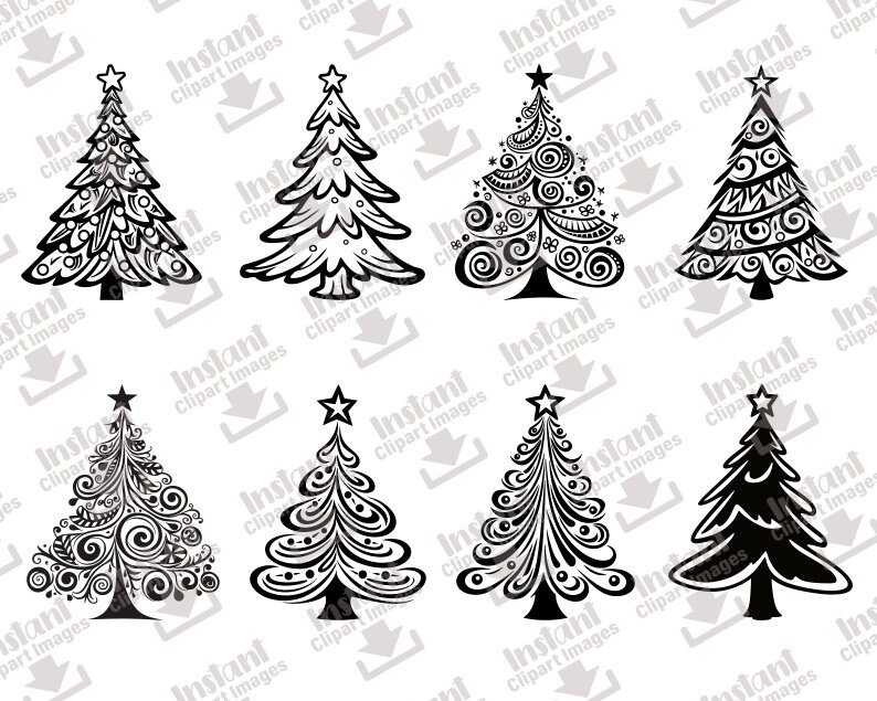 CHRISTMAS TREES SVG Holiday Svg Bundle 25 Clipart Images Festive ...
