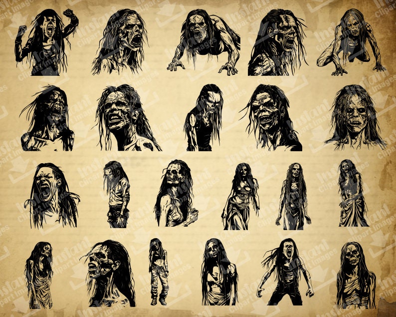 FEMALE ZOMBIES SVG Bundle, 60+ Clipart Images Vector Svg Files, Pdf ...