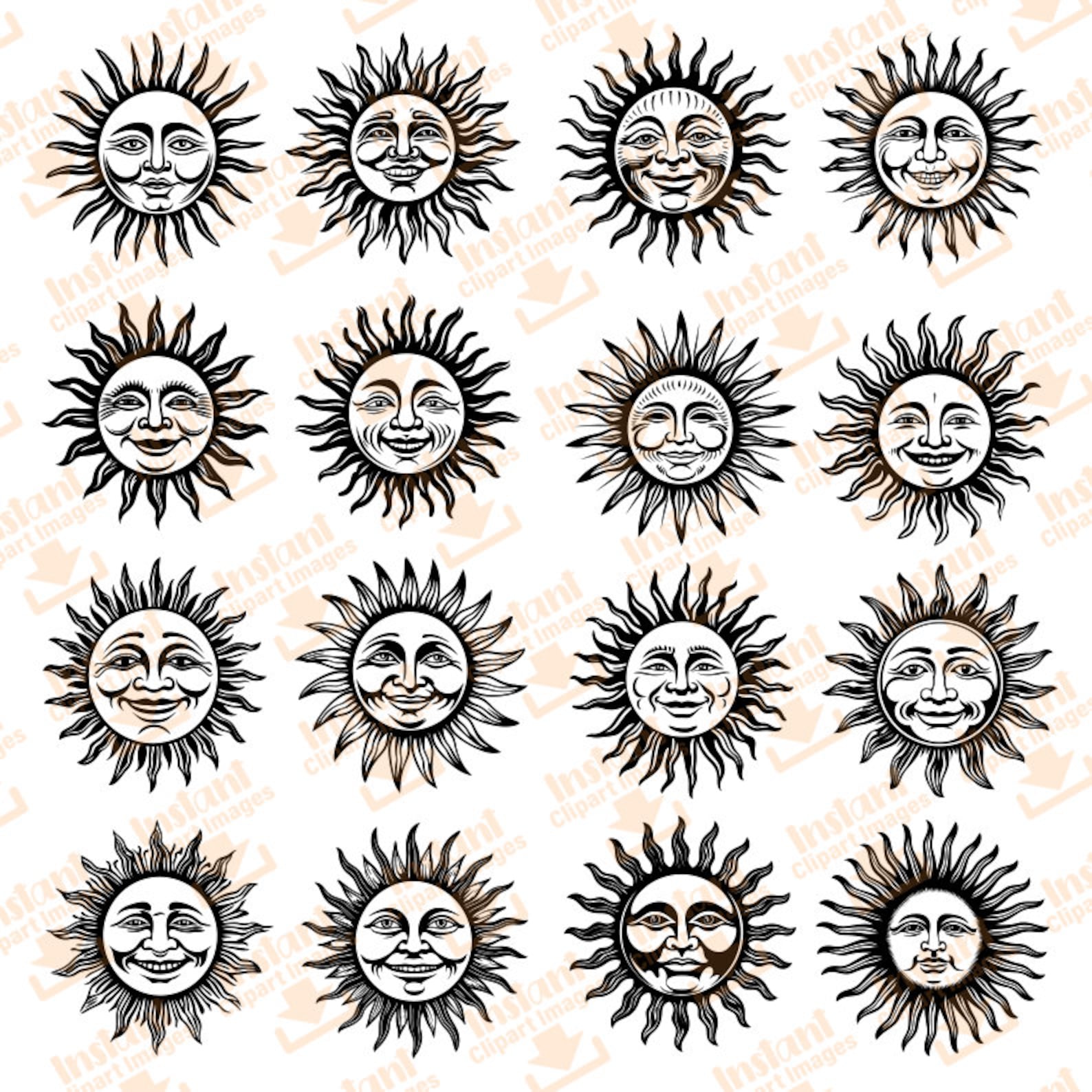 Mystical Sun SVG, Celestial Suns SVG Bundle, Vintage Clipart, 60+ SVG ...