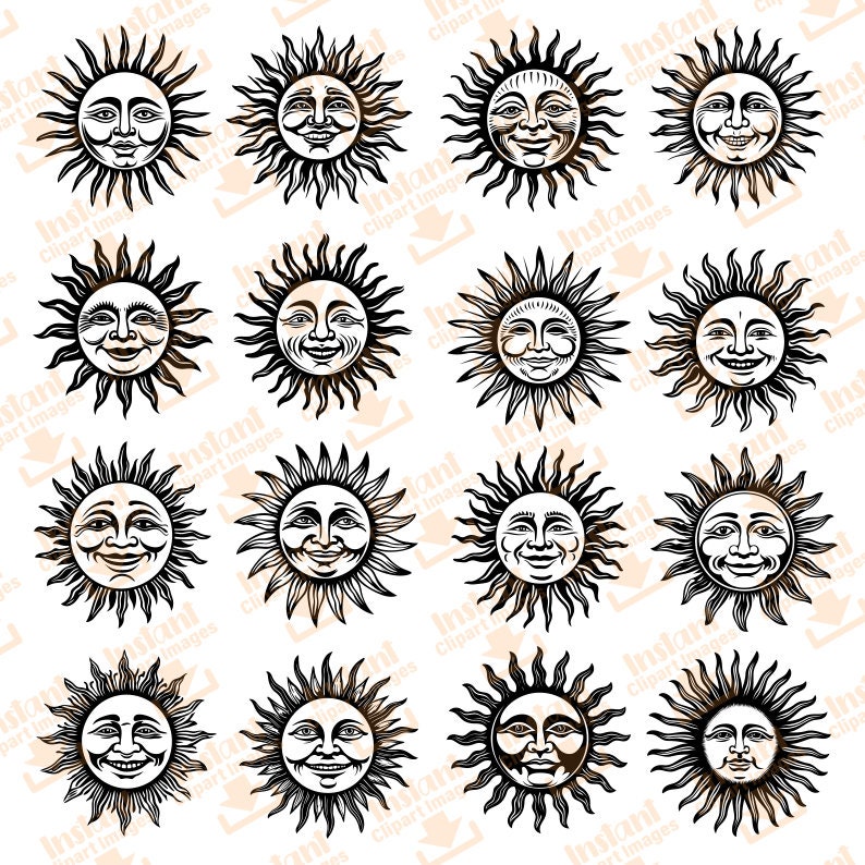 Mystical Sun SVG, Celestial Suns SVG Bundle, Vintage Clipart, 60+ SVG ...