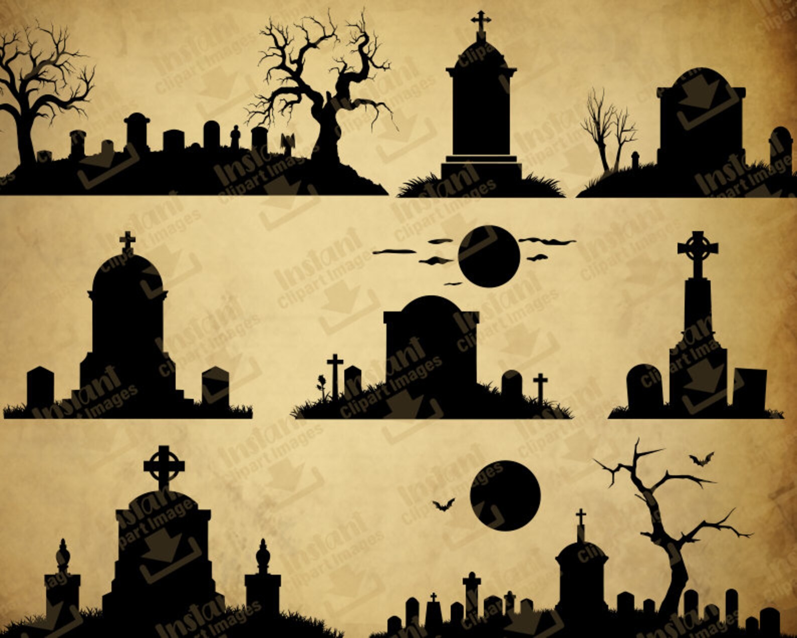 CEMETERY SVG Graveyard SVG Halloween Svg Bundle 25 Clipart Scary Spooky ...