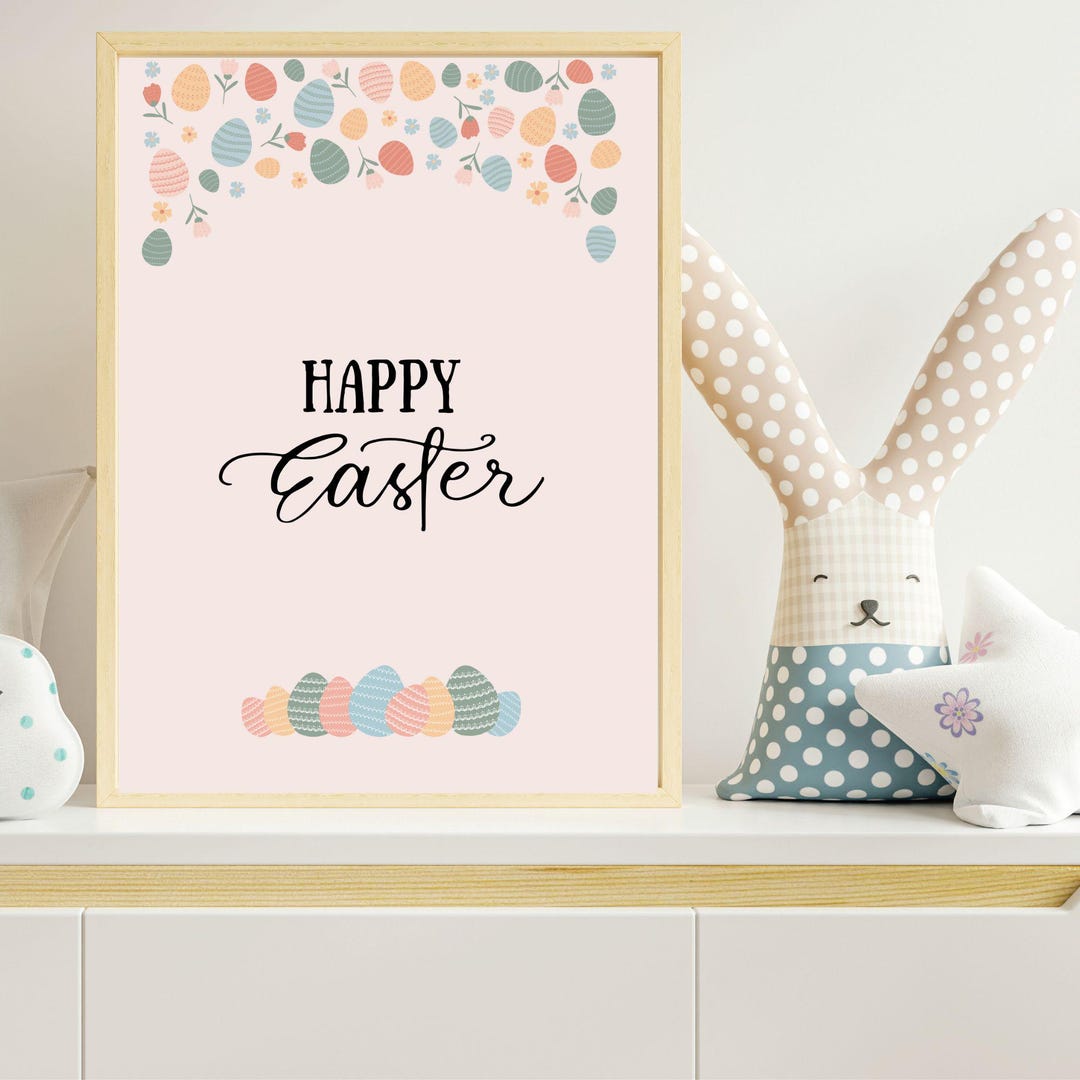 Happy Easter Wall Art - Pastel Bunny Printable, Digital Download ...