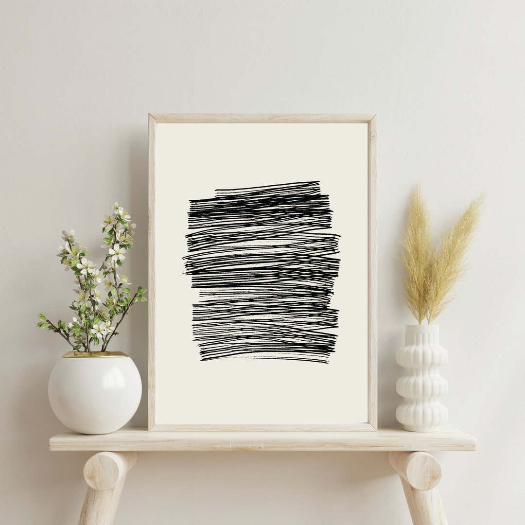 Minimalist Black Geometric Art Print, Beige Abstract Wall Decor ...