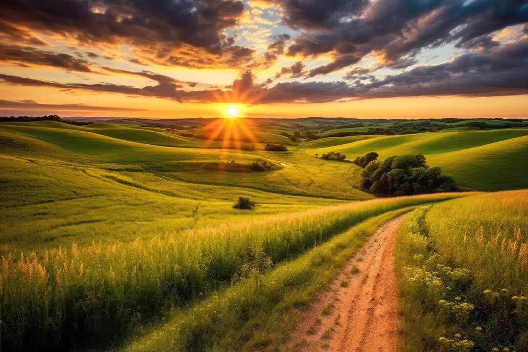 Landscape of Rolling Hills Sunset Digital Downloads, Countryside ...