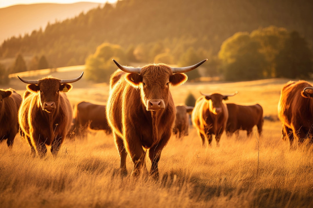 Highland Cow Herd Dawn Digital Download Printable Wall Art - Etsy