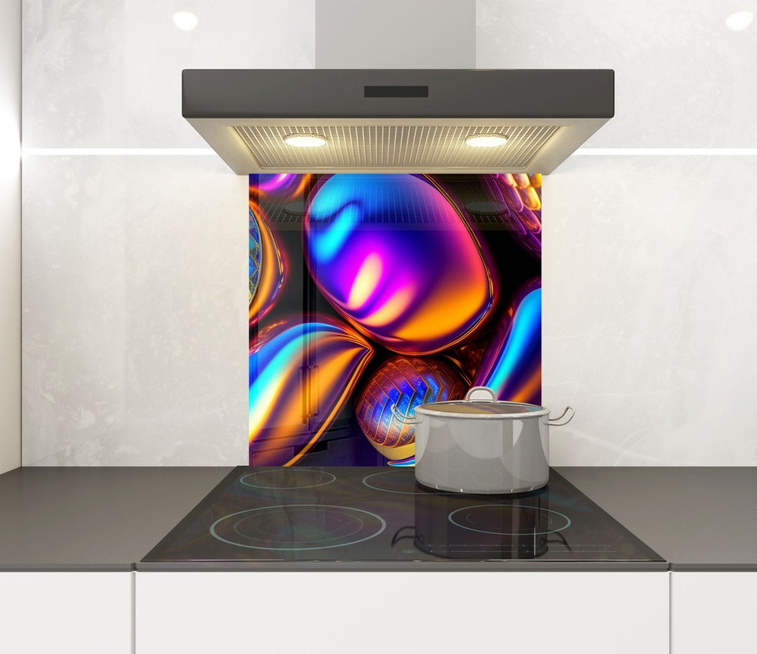 Abstract Backsplash Tile-solid Tempered Glass Wall Protection-kitchen ...