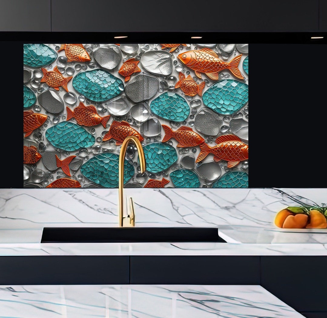 Tempered Glass Backsplash Tile-koi Fish Backsplash-stove Backsplash for ...