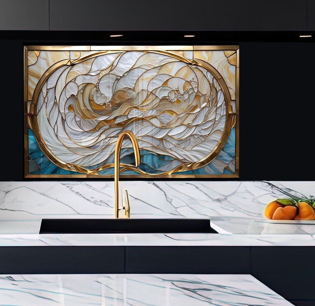 Tempered Glass Backsplash Gold Marble Backsplash Tiles-white Backsplash ...