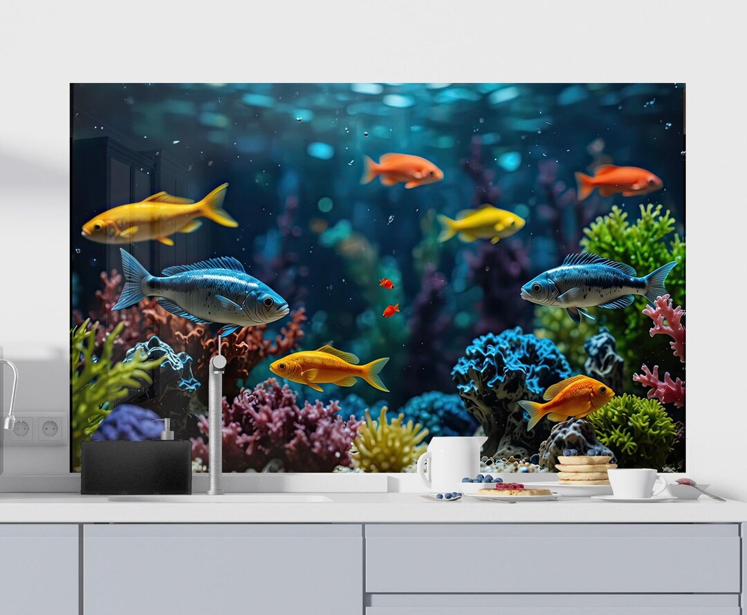 Tempered Glass Fish Backsplash Tile Fish Splashback for Stove Back ...