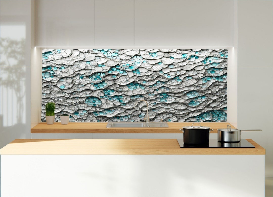 Tempered Glass Kitchen Backsplash Tile: Abstract Stained Glass Stove ...