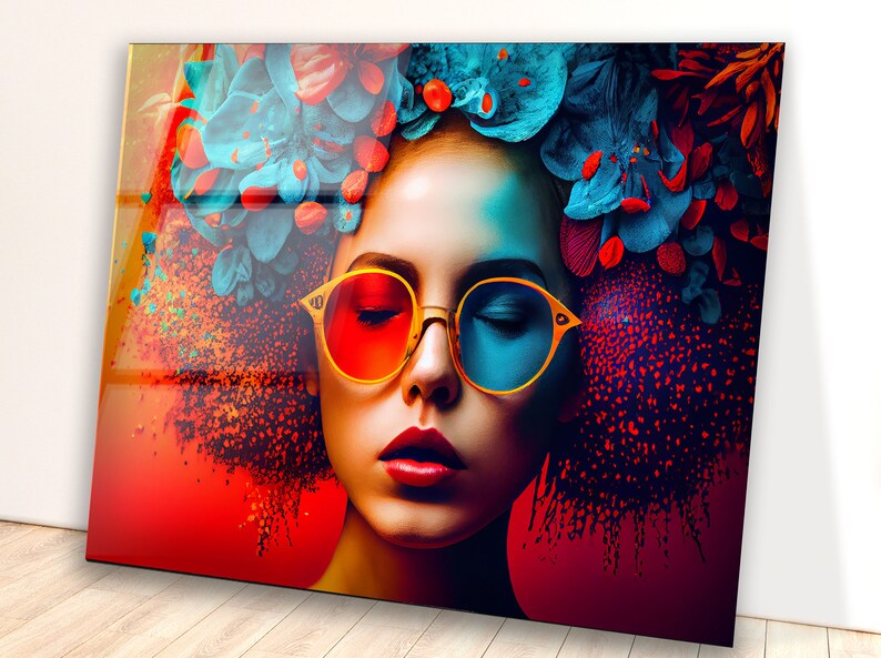 Extra Large Wall Art Glass Printing Wall Decor Colorful Woman Etsy