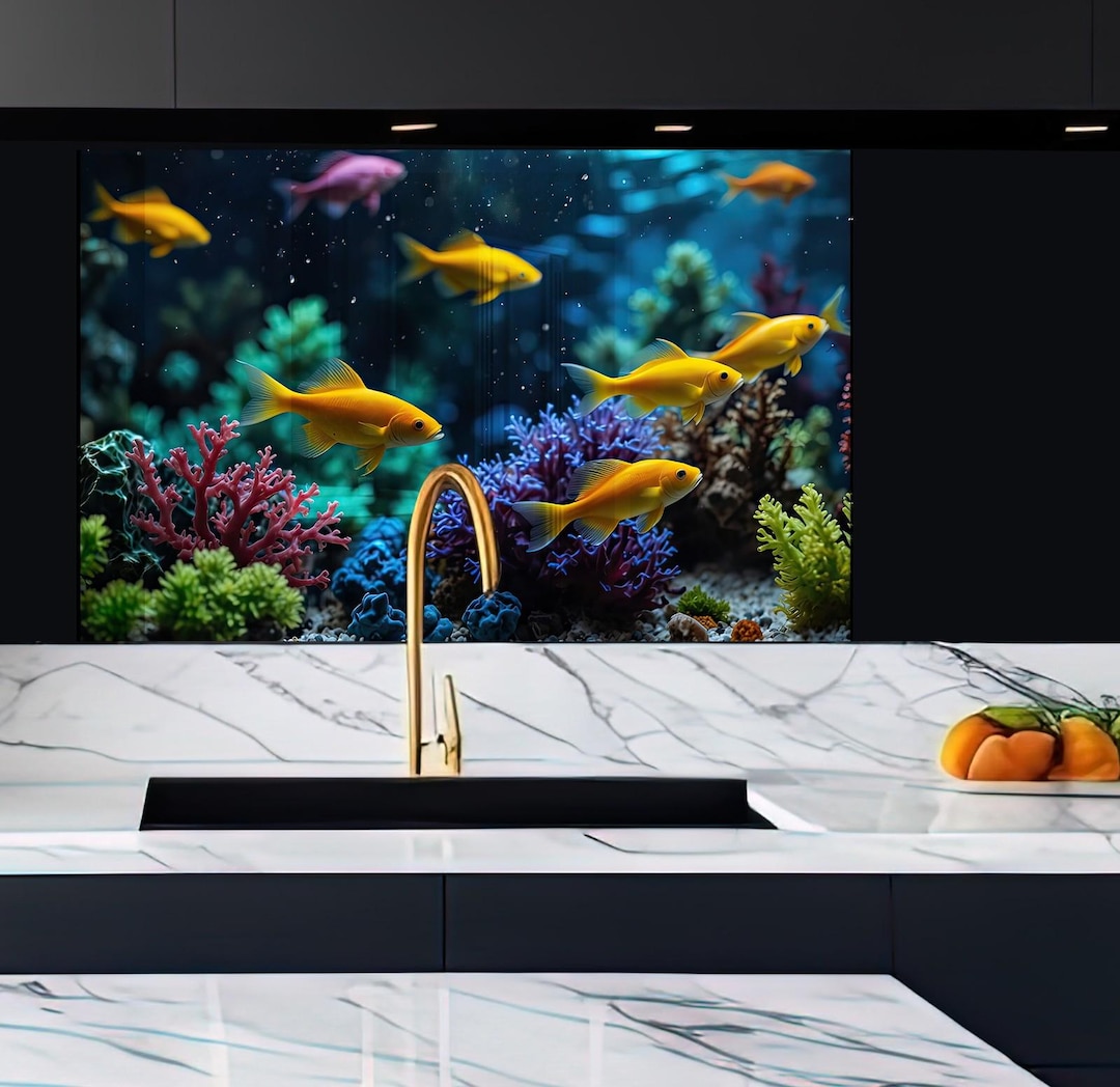 Tempered Glass Octopus Backsplash Tile Turtle Splashback for Stove Back ...