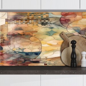 Abstract Backsplash Tile-solid Tempered Glass Wall Protection-kitchen ...