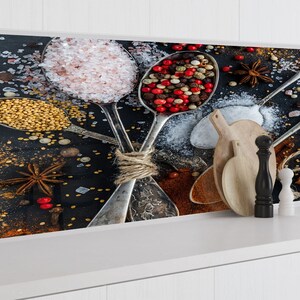 Tempered Glass Spices Backsplash Design-cooker Wall Backsplash Panel ...