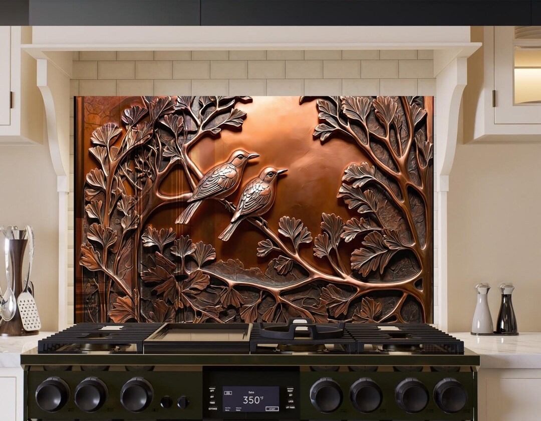 Tempered Glass Backsplash-life of Tree Bird Backsplash Tiles-backsplash ...