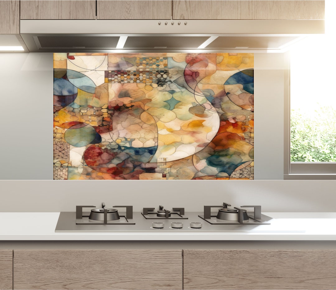 Abstract Backsplash Tile-solid Tempered Glass Wall Protection-kitchen ...