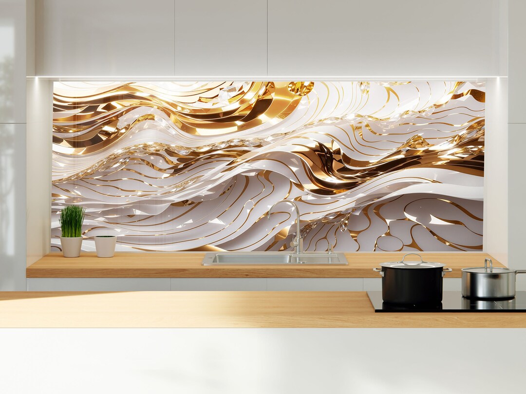 Tempered Glass Kitchen Splashback: Waterproof Cooker Panel, Modern Wall ...