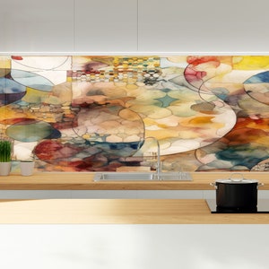 Abstract Backsplash Tile-solid Tempered Glass Wall Protection-kitchen ...