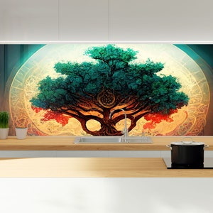 Tempered Glass Backsplash-life of Tree Backsplash Tiles-metal ...